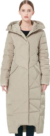 Orolay Damen Daunenmantel mit Kapuze Lange Winterjacke Winddichte Gesteppte Oberbekleidung Beige XS