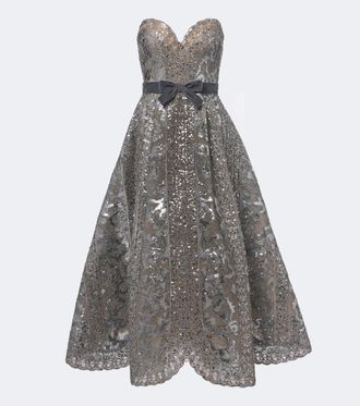 Elie Saab Robe bustier en tulle &agrave; sequins