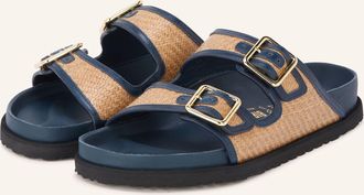 Birkenstock 1774 Birkenstock Pantoletten Arizona Framed Raffia blau