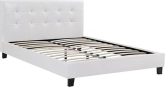 Habitat et Jardin Lit Double Julia en Simili Blanc 180 x 200 cm | Cadre de Lit 2 Places | Sommier et T&ecirc;te de Lit Inclus | Support &agrave; Lattes en Bois