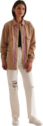 NA-KD Damen Stripe Detail Jacket Leichte Baumwolljacke, Dunkelbeige, 42