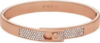 Emporio Armani Bracelet jonc Emporio Armani en acier inoxydable, doré rose, incrusté de cristaux, pour femme, EGS3089221