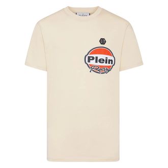 Philipp Plein Homme, Tops, Beige, Taille: 2XL T-Shirt Col Rond Racing