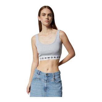 John Richmond Femme, Tops, Gris, Taille: 40 FR Haut court gris avec bande élastique et logo X