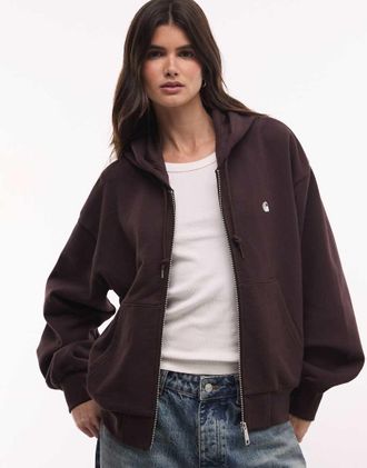 Carhartt Work in Progress Casey Hoodie mit durchgehendem Rei&szlig;verschluss in Dunkelbraun