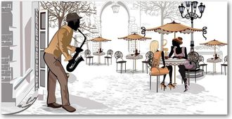 Tulup Leinwandbild - Wandkunst - Drucke auf Leinwand - Leinwanddruck -100x50 cm - Menschen - Beige - Stra&szlig;enmusiker