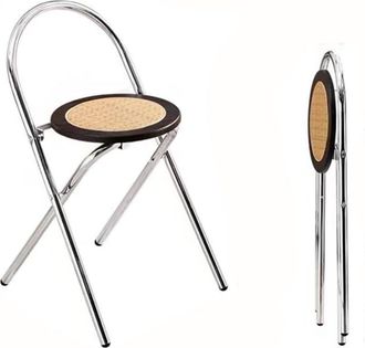 Generic Klappbarer Barhocker aus Rattan mit R&uuml;ckenlehne, rustikaler, hoher Holzstuhl, runder Fr&uuml;hst&uuml;ckshocker, einfache Montage ohne Aufbau