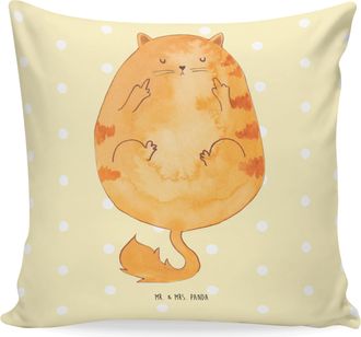 Mr. & Mrs. Panda Sitzkissen Katze Fr&uuml;haufsteher - Geschenk, Katzendeko, Katzenliebhaberprodukte, Katzen, Sofakissen, Kissenbezug 40x40, MIAU, witzig