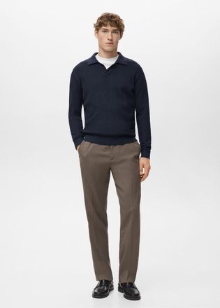 Mango Gerippter Pullover aus Baumwollgemisch mit Polo-Kragen marineblau - Herren - XXL - MANGO MAN