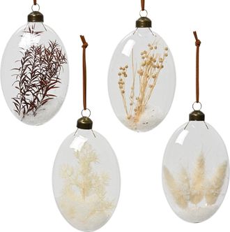 Kaemingk Weihnachtskugel Glas 13,5cm x 1 Stück gefüllt Trockenblumen Christbaumkugeln transparent Natur beige