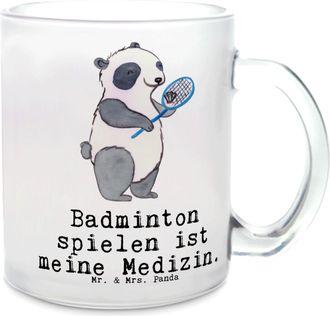 Mr. & Mrs. Panda Teetasse Panda Badminton - Geschenk, Teeglas, Danke, Teetasse aus Glas, Sportler, Badminton Spielen, Glas Teetasse, Sport, Tasse