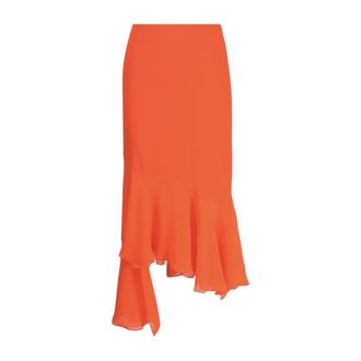Andamane Orange Seiden Asymmetrischer Midi Rock - - Skirts - Damen - Orange - XS