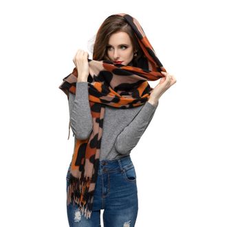 Glamexx24 Damen XXL Schal Kuscheliger warmer Leoparden Muster 3 farbiger Fransen Poncho Schal Oversized Deckenschal