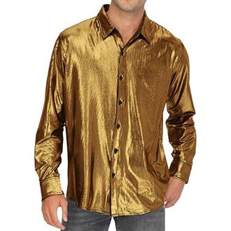 Generic Chemise &agrave; paillettes pour homme - Haut avec bouton Down - Chemise de loisirs - Coupe ajust&eacute;e - Avec col rabattu - Chemise &agrave; manches longues - Chemise 