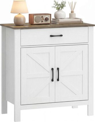 HOMCOM Buffet salon - HOMCOM - 2 portes de grange, tiroir et &eacute;tag&egrave;re r&eacute;glable - style rustique - bois - 77x39,3x81,5cm - blanc et marron