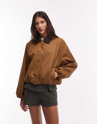 KAIIA Exclusive - Jacke aus Funktionsmaterial in Kamelbraun und Schwarz mit Knopfleiste, Knebelverschluss und Kragen-Neutral