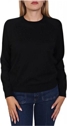 Emporio Armani Femme, Pulls, Noir, Taille: 38 FR Pull en laine &agrave; maille unie avec micro-strass