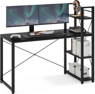 Vasagle Schreibtisch, Computertisch mit Regalb&ouml;den rechts oder Links, 137,2 cm breiter B&uuml;rotisch, f&uuml;r Arbeitszimmer, Homeoffice, einfacher Aufbau, ebenholzsch