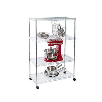 Seville Classics 4-stöckiges Stahldrahtregal mit Rädern, 76,2 cm B x 35,6 cm T x 121,9 cm H, Chrom, Plated Chrome