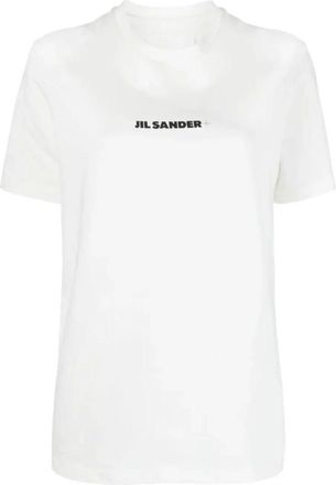 Jil Sander Femme, Tops, Blanc, Taille: 44 FR Classic Cotton Logo T-Shirt