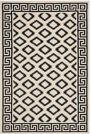 Safavieh Zeitgenössische Teppich für Wohnzimmer, Esszimmer, Schlafzimmer - Dhurrie Collection, Kurzer Flor, Elfenbein und Schwarz, 122 X 183 cm