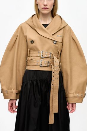 Ganni beige Kurze Jacke aus camel-farbener Bonded-Baumwolle Bio-Baumwolle - Gr&ouml;&szlig;e 32