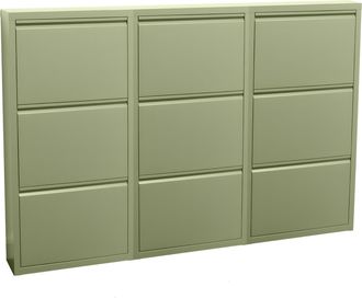 ebuy24 Pisa mit 9 Klappen/T&uuml;ren in Metall gr&uuml;n (150x106x16 cm) - Schuhschrank - Klappbar/faltbar - modern - f&uuml;r Flur & Eingangsbereich - ideal f&uuml;r schmale Fl