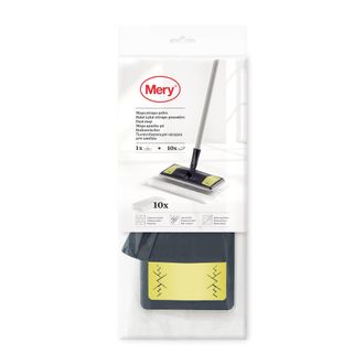 Mery Staubfangmopp mit 10 Nachf&uuml;llpackungen, PP, TRP, Nicht gewebt, Grau, Limettengr&uuml;n und Wei&szlig;, 28,5 x 10,5 cm, T&uuml;cher 29,5 x 21,5 cm