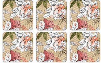Portmeirion Home & Gifts Untersetzer mit Unterseite aus Kork, Blumenmuster, Mehrfarbig, 10,5 x 10,5 cm, 6 St&uuml;ck