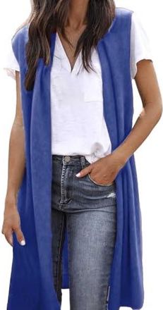 Generic Gilet Long f&eacute;minin en Tricot sans Manches Tunique Ouverte &eacute;l&eacute;gante pour Tenues dautomne et dhiver (Blue, XL)