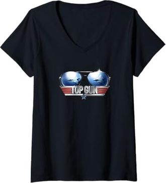 Top Gun Femme Top Gun Aviator Sunglasses Reflection T-Shirt avec Col en V