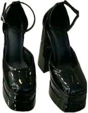 Generic YUJIEBB Grande Taille 14CM Talon Haut Talon Carr&eacute; Sandales Patform Boucle Diamant Ceinture Femmes Escarpins, Noir, 36.5 EU