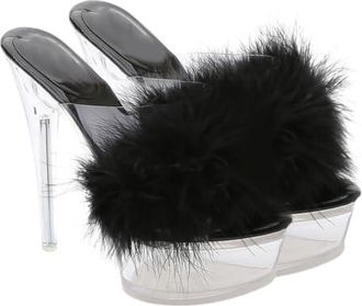 Yardwe Sandales &agrave; Talons Hauts Duveteuses Noires Taille 40 Fines et Transparentes en Mat&eacute;riau Doux Peau Chaussures dExt&eacute;rieur &Eacute;l&eacute;gantes pour Filles Style et 