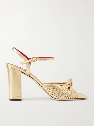 Valentino Garavani Annet Knotted Metallic Leather Sandals - Gold