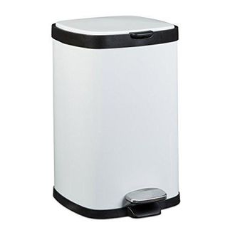 Relaxdays Treteimer 12 L, Metall, groß, eckig, Absenkautomatik, für Küche und Bad, HxD: 40 x 26 cm, Abfalleimer, weiß