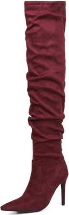 Generic Chaussures tendance pour femme - Bout pointu - Talon haut - Souple - Fronc&eacute; - Large - Veau - Hiver - F&ecirc;te - Mariage, Rouge, 40.5 EU