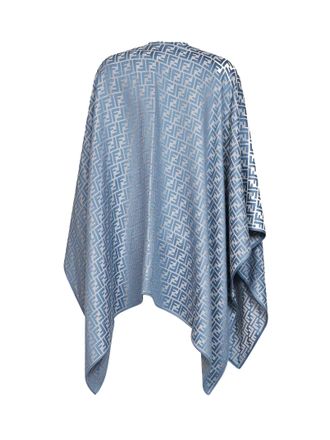 Fendi Womens Poncho Ff Jacquard Wool And Silk Light Blue Capes Jacket