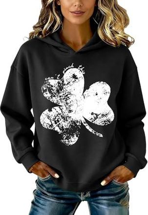 Generic HUIFUAO Sweat &agrave; capuche pour femme avec tr&egrave;fle amusant pour femme Costume irlandais de St Paddys Day Vert Irlande Tr&egrave;fle Chemise Vacances Haut &agrave; manch