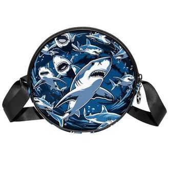 Generic Sac &agrave; bandouli&egrave;re rond pour femme, motif requins de dessin anim&eacute;, petit sac &agrave; dos &agrave; bandouli&egrave;re avec fermeture &eacute;clair, bretelles r&eacute;glables, sac &agrave; main