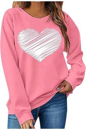 Generic 2026 Saint Valentin Femme Automne Saint Valentin Question Th&egrave;me : Mode Confortable D&eacute;contract&eacute; Imprim&eacute; Col Rond Manches Longues Sans Capuche Top, rose