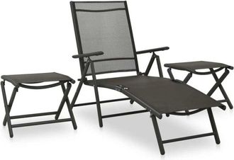 vidaXL 3-tlg. Garten-Lounge-Set Textilene und Aluminium Schwarz - Vidaxl