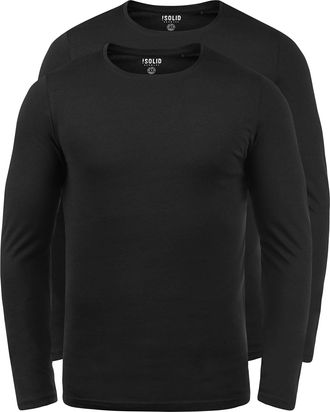 Solid Basal Herren Longsleeve Langarmshirt Shirt Basic Aus 100% Baumwolle Mit Rundhalsausschnitt Im 2er Pack, Größe:XL, Farbe:Black (9000)