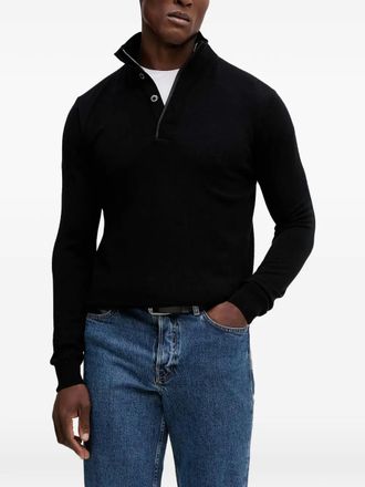 Karl Lagerfeld Pullover mit geknöpftem Stehkragen - Schwarz