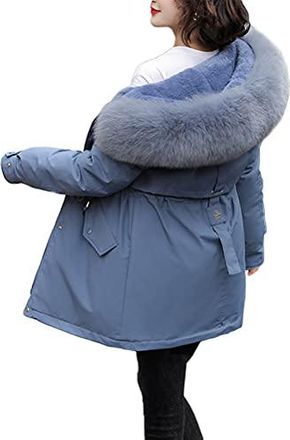 Minetom Manteau Femme Hiver Doudoune Chaud Parka Longue Blouson À Capuche en Fausse Fourrure Trenche Grande Taille Duvet en Coton C Bleu XXL
