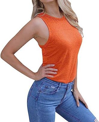 Generic D&eacute;bardeurs tendance de couleur unie pour femmes, chemisiers de printemps d&eacute;contract&eacute;s sans manches, col rond, col haut, d&eacute;bardeur tendance d&eacute;t&eacute; Y2K, c