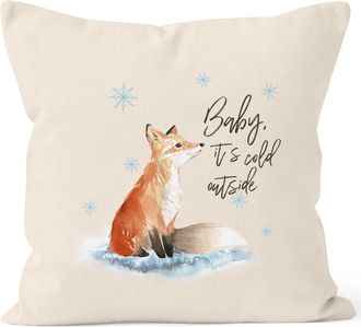 Autiga Kissenbezug Baby its Cold Outside Fuchs Winter Kissen-Hülle Weihnachten Schnee Fox Natur 40cm x 40cm