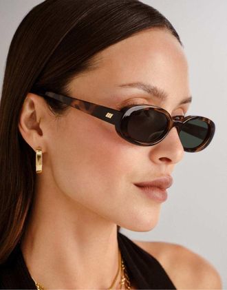 Le Specs Outta Love - Ovale Sonnenbrille aus Schildpatt mit gr&uuml;nen Gl&auml;sern-Brown