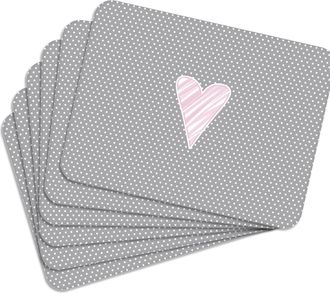 MG Design Set aus 6 Kork-Platzsets - Heart 4 - 30 x 40 cm - hitzebeständig & abwischbar, mit Korkrückseite