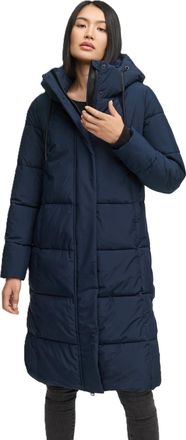 Marikoo Damen Wintermantel (XS-6XL) gesteppt, lange Form, abnehmbare Kapuze, Magnettaschen - N057 - Navy Gr.XL - Gr.XL