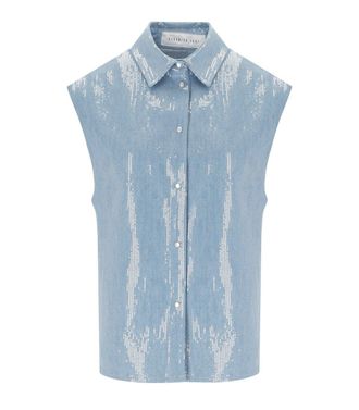 Federica Tosi CHEMISE SANS MANCHES PAILLETT&Eacute; DENIM ACQUA FEDERICA TOSI